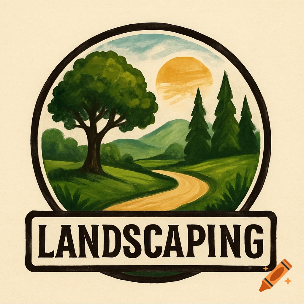 Logo for landscaping business with painted landscape and text ...