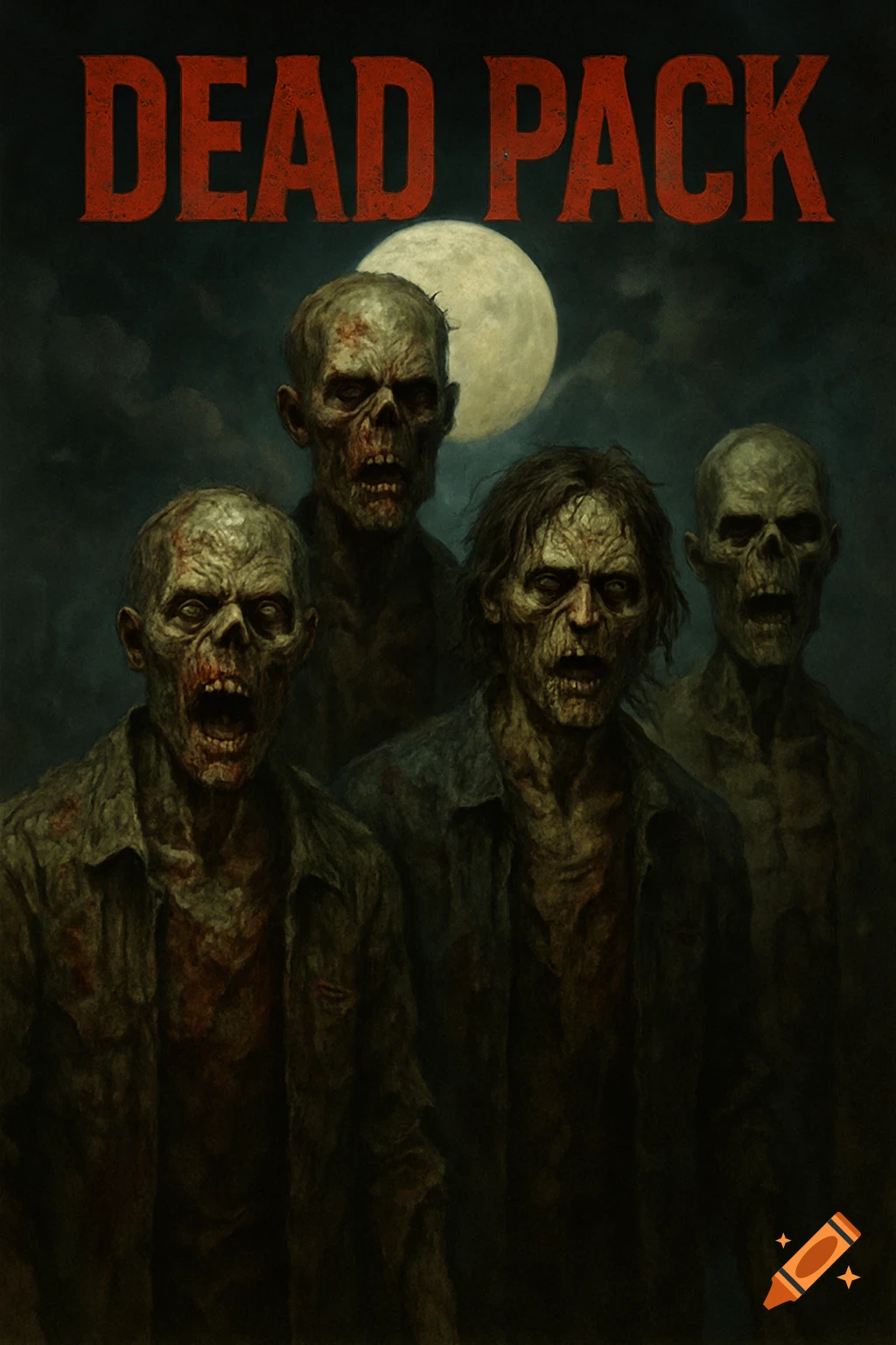 Poster art featuring four grotesque zombies under a full moon with ...