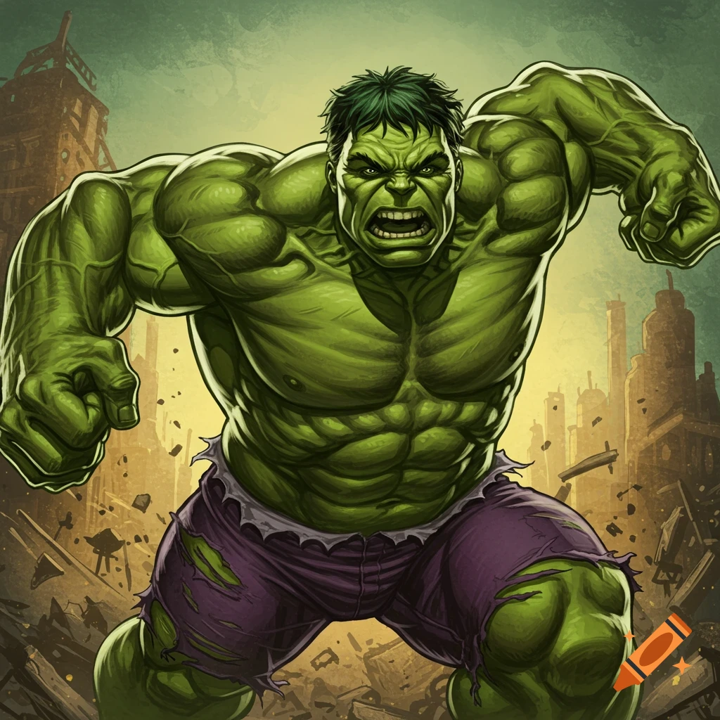 Comic art illustration of the muscular, green Hulk character roaring ...