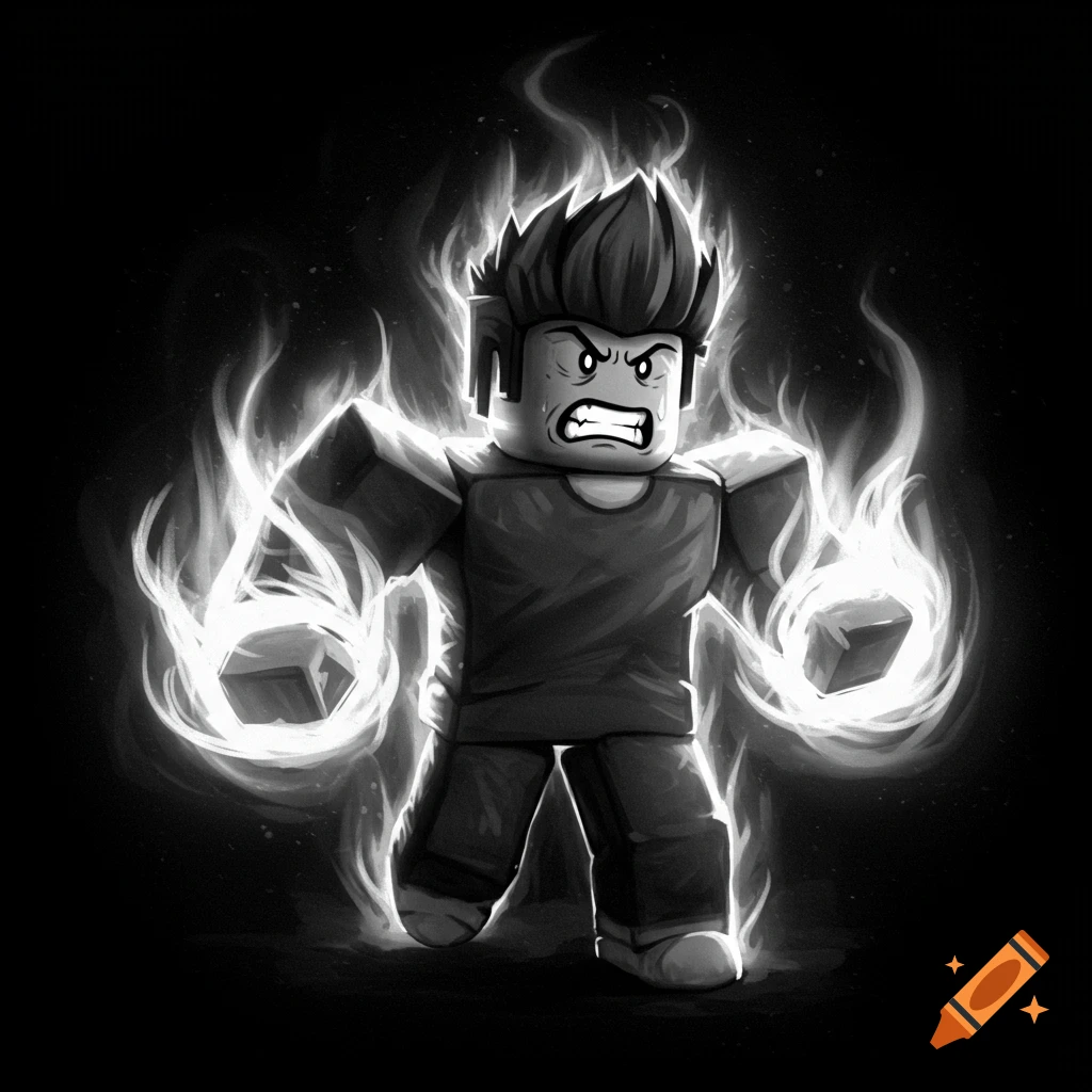 Black and white illustration of an angry Roblox character with a ...