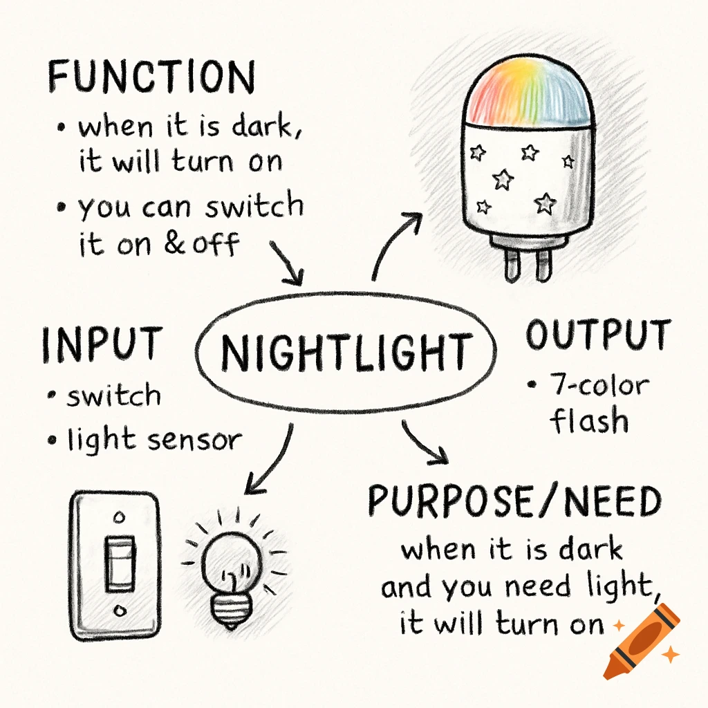 Sketch style mind map diagram explaining the function, input, output, and purpose of a ...