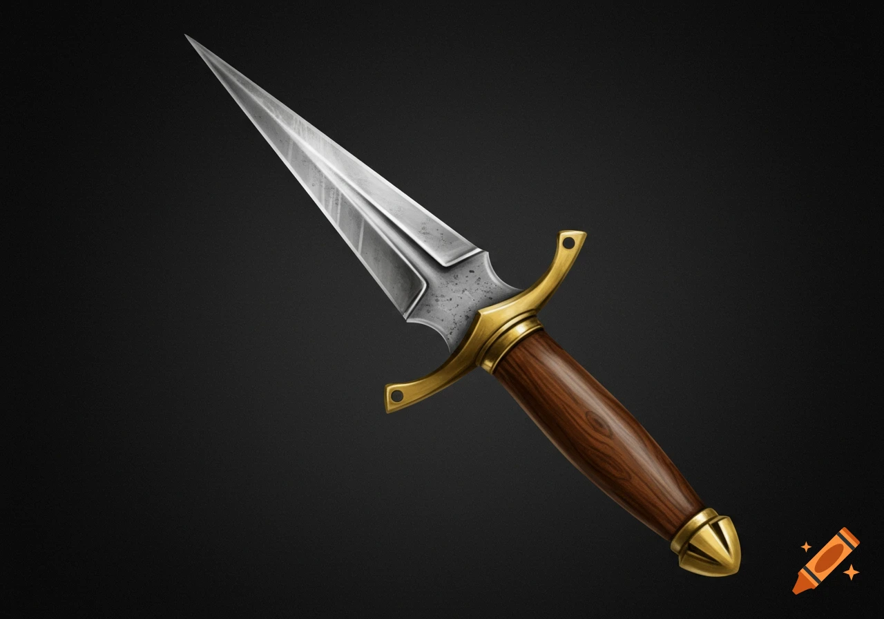Stylized illustration of a dagger with a silver blade, wooden handle ...
