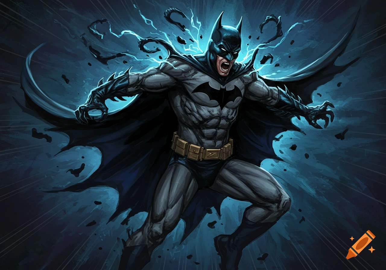 Illustration of Batman lunging forward with blue energy around him ...
