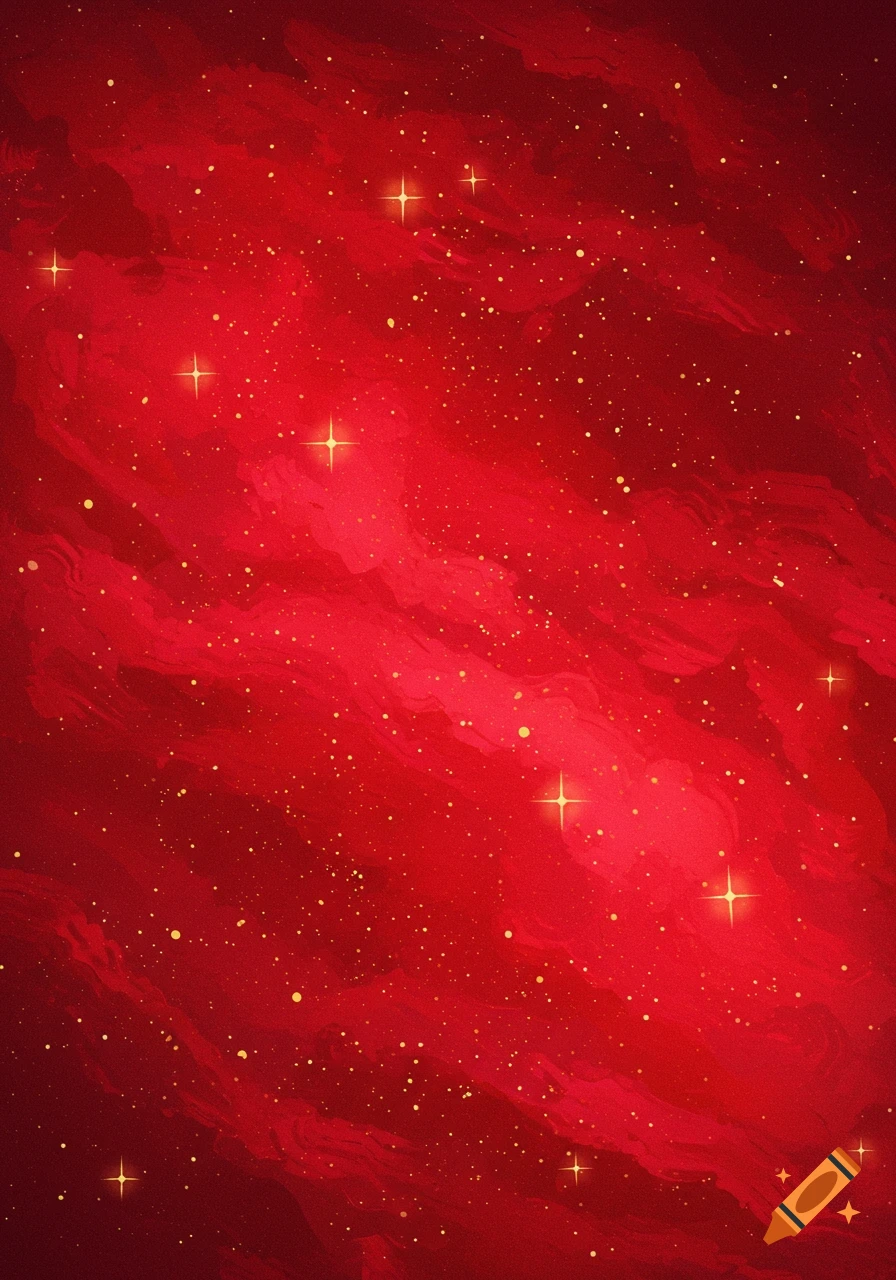Abstract red starry sky with glowing stars and swirls. on Craiyon