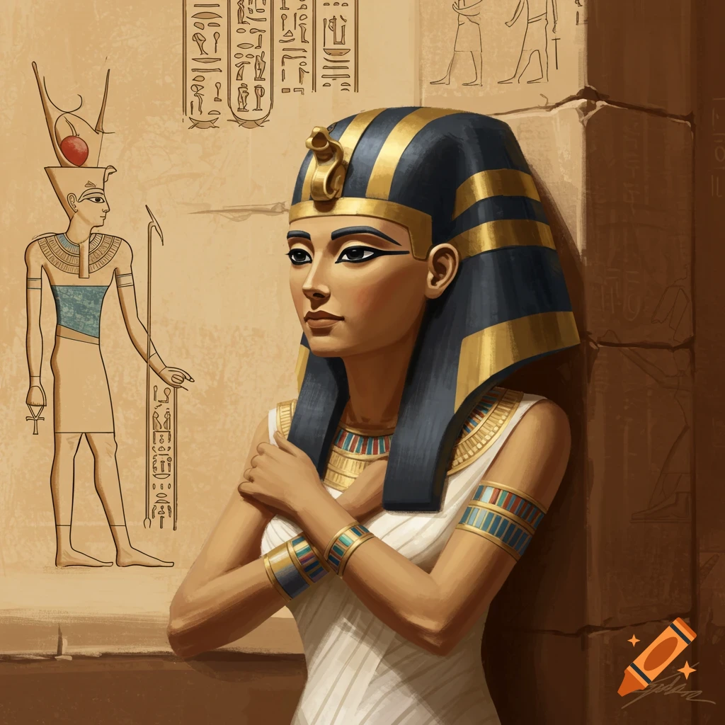 Illustration of a woman in ancient Egyptian headdress and jewelry ...