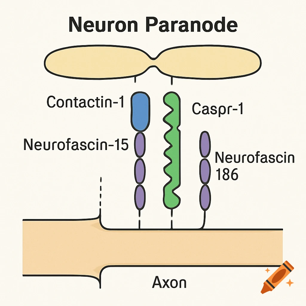 Scientific diagram of a neuron paranode showing molecular structure and ...