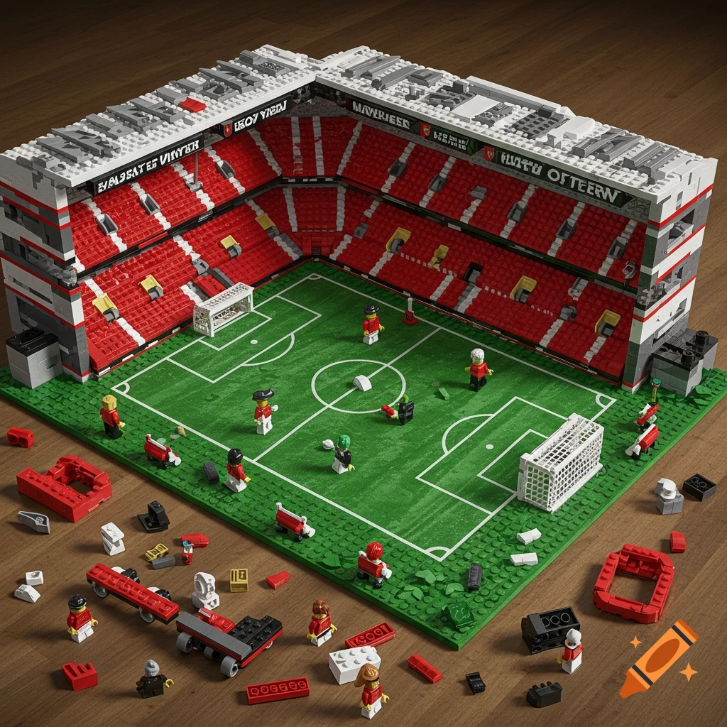 Realistic CGI rendering of a large Lego football stadium model with ...