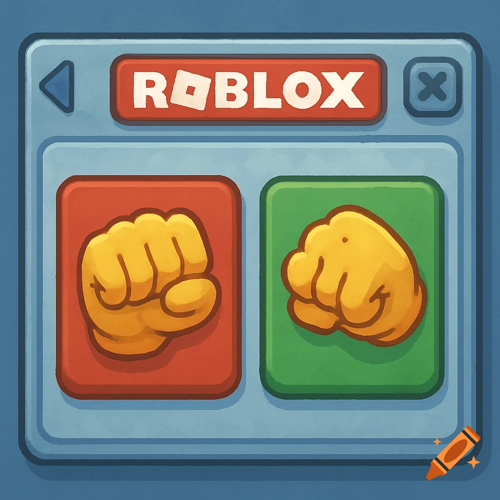 Roblox game UI screen with red and green punching buttons featuring ...