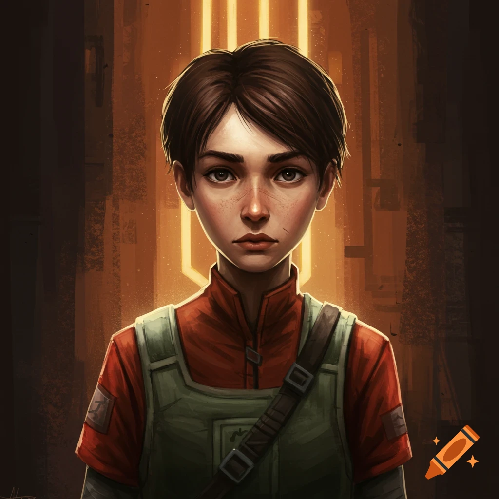 Digital painting portrait of a young person with short hair wearing sci ...