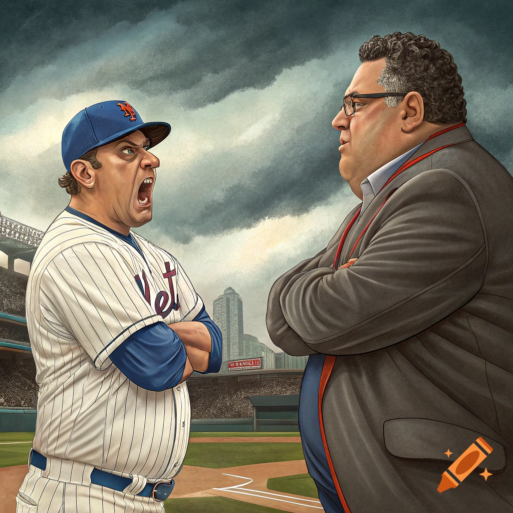Caricature illustration of a baseball player yelling at a man in a suit ...