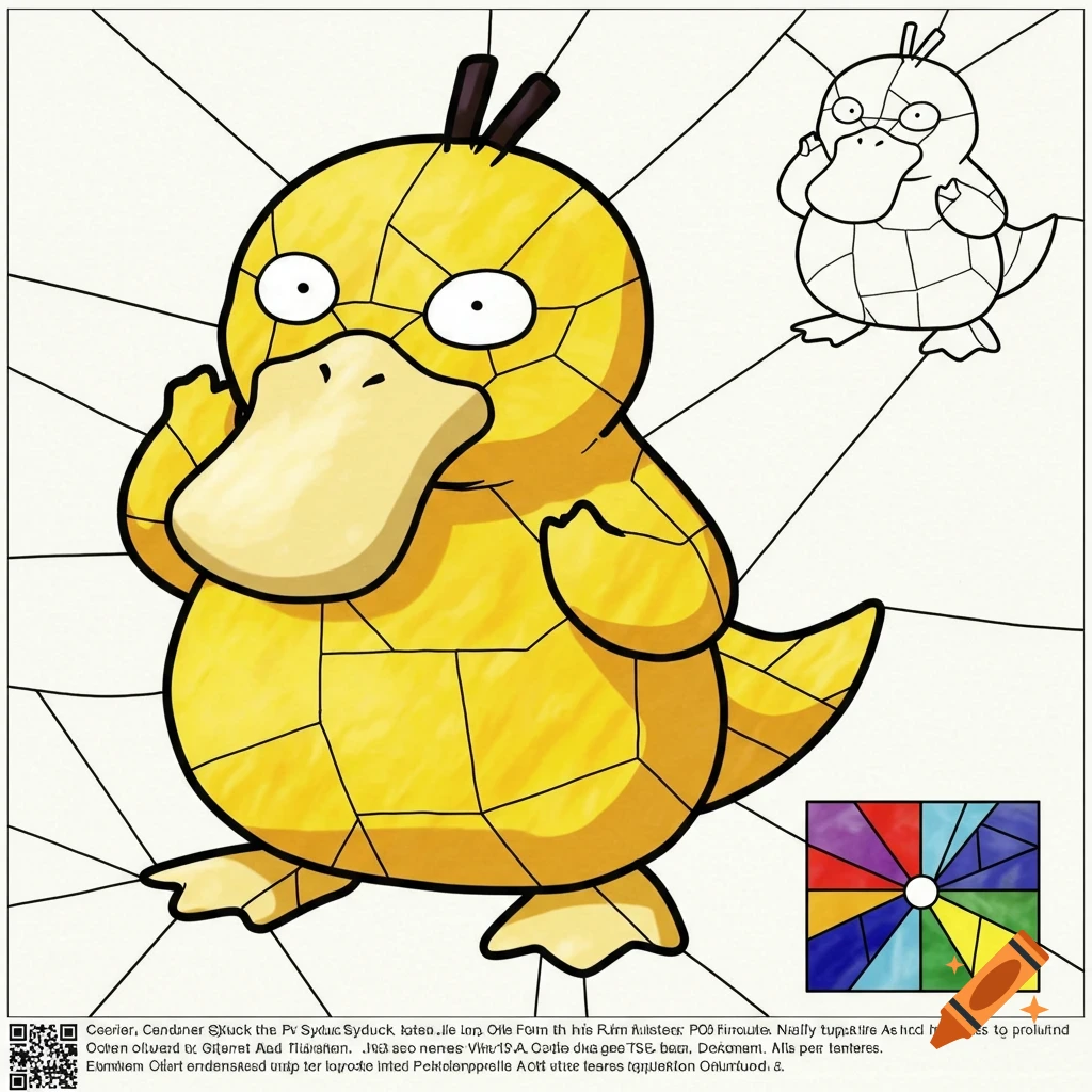 A stained glass template features a large yellow Psyduck next to a ...
