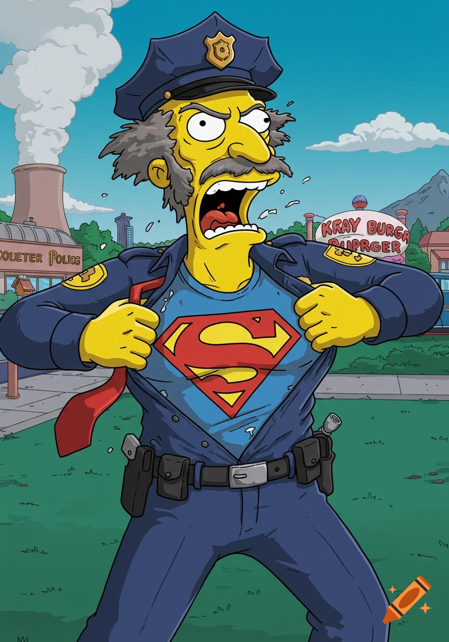 Simpsons cartoon of Groundskeeper Willie ripping open his police ...