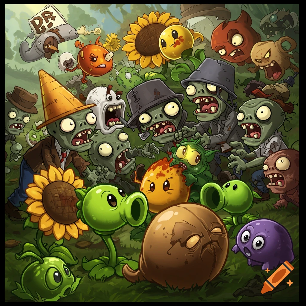 Cartoon style image of Plants vs. Zombies characters, plants and ...