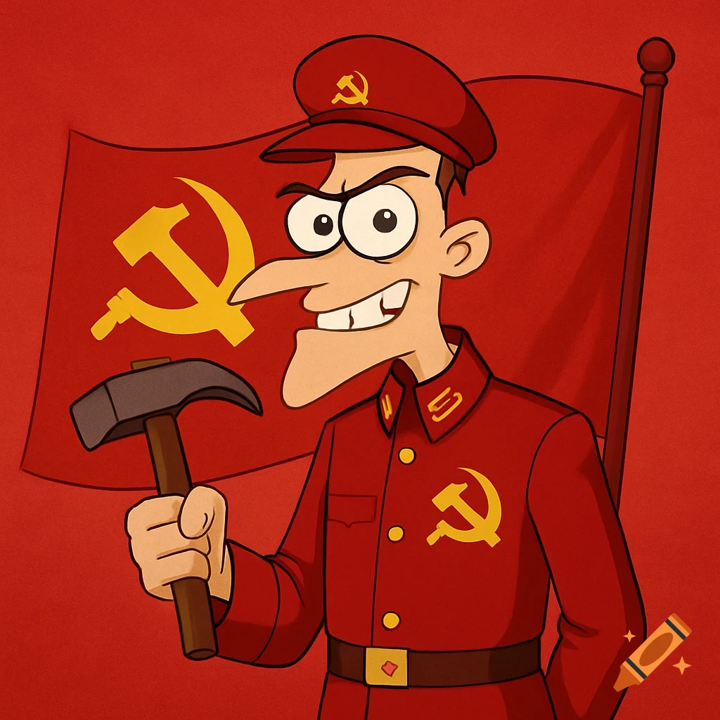 Cartoon character resembling Dr. Doofenshmirtz in a red communist ...
