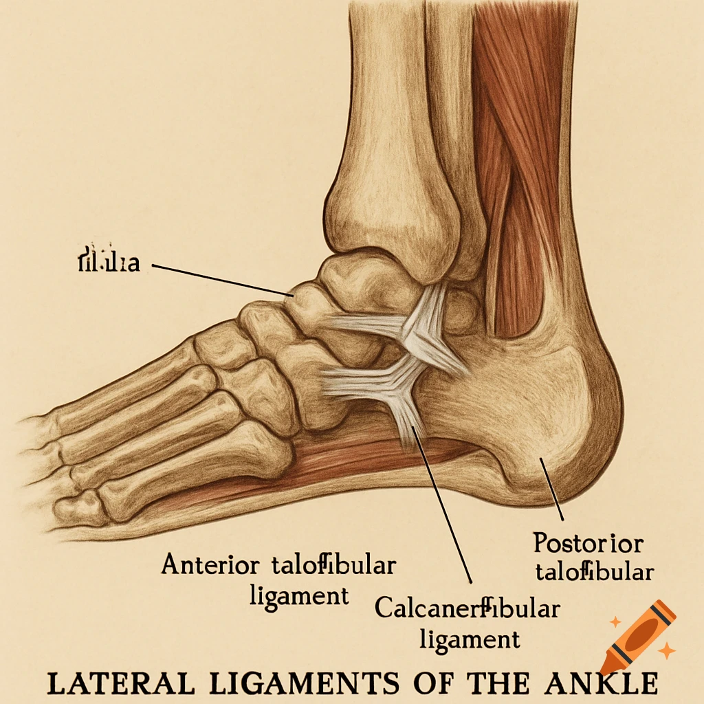 Anatomical illustration of the lateral ligaments of the ankle with ...
