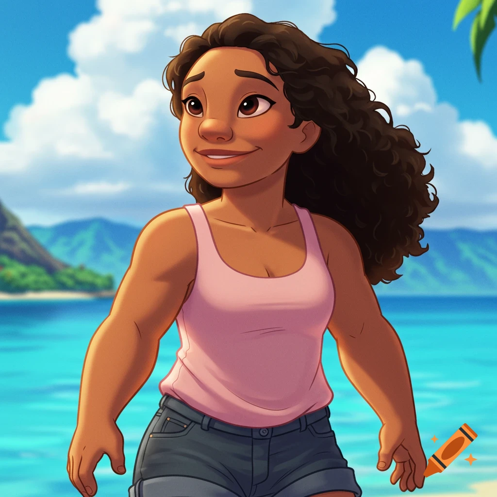 Cartoon illustration of a woman resembling Nani from Lilo and Stitch at ...