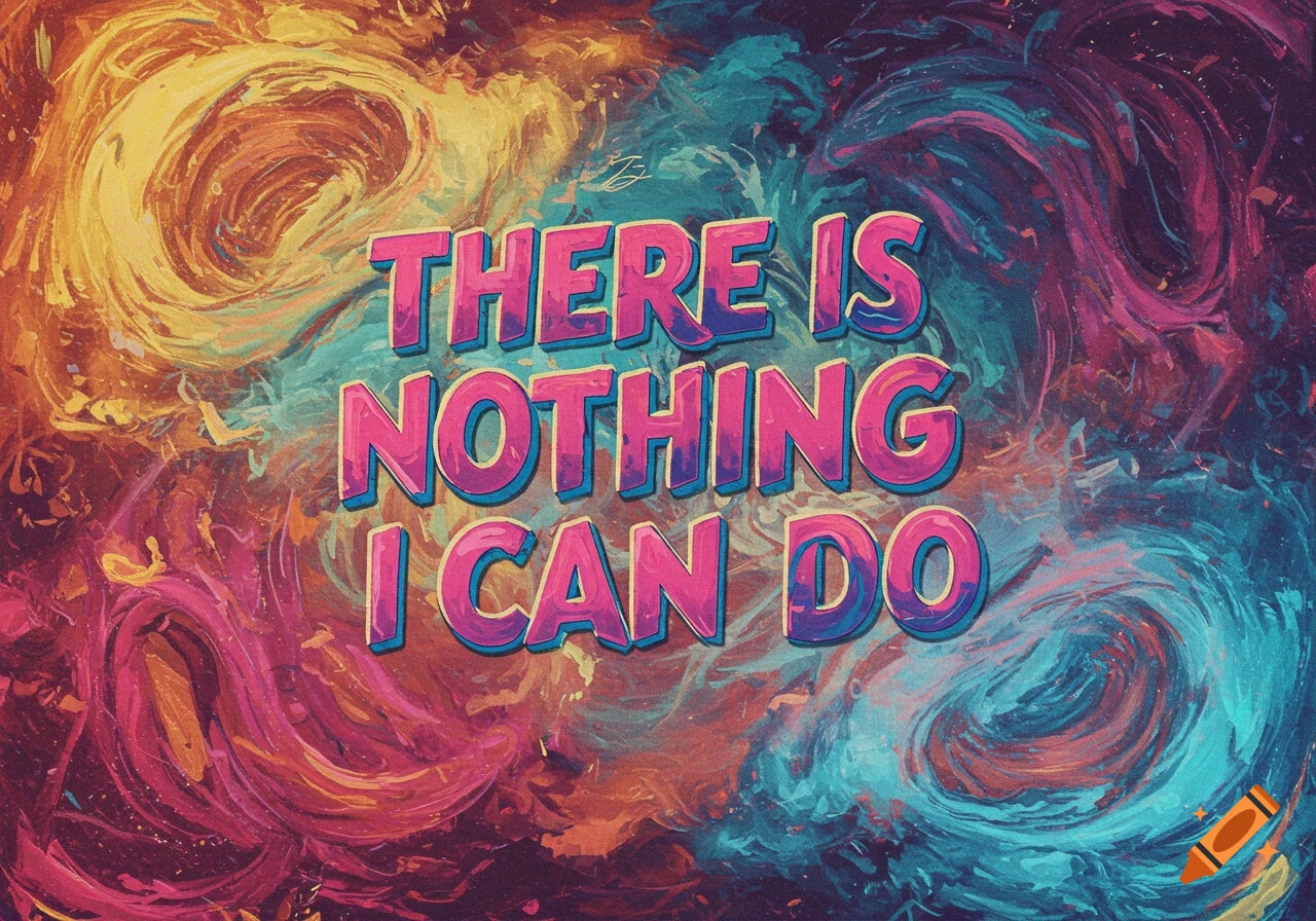 Text 'THERE IS NOTHING I CAN DO' on a colorful abstract swirling background. on Craiyon