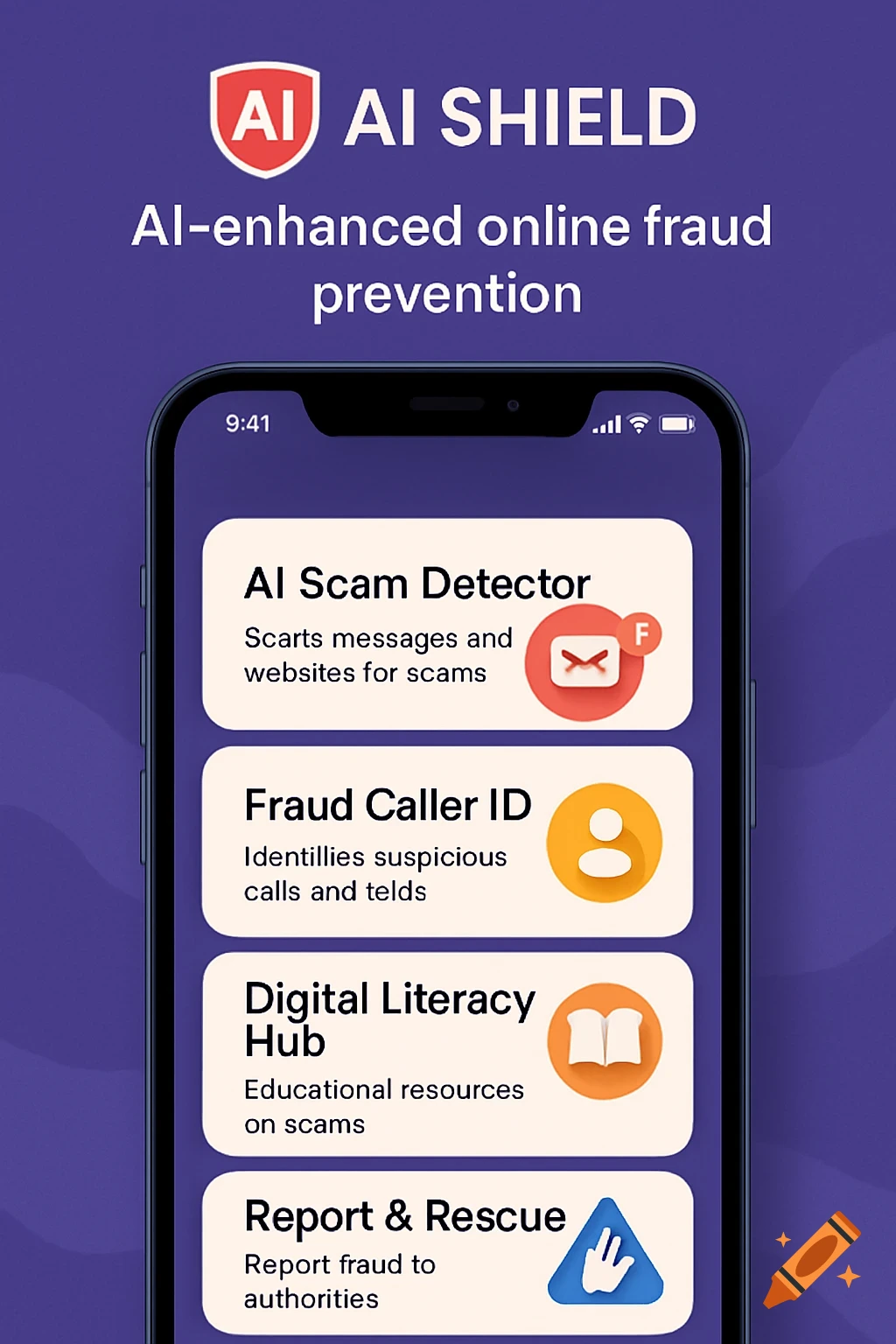 Mobile phone displaying an app interface for AI Shield, an AI-enhanced ...
