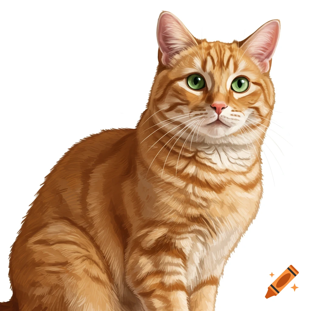A realistic portrait of an orange tabby cat with green eyes. on Craiyon