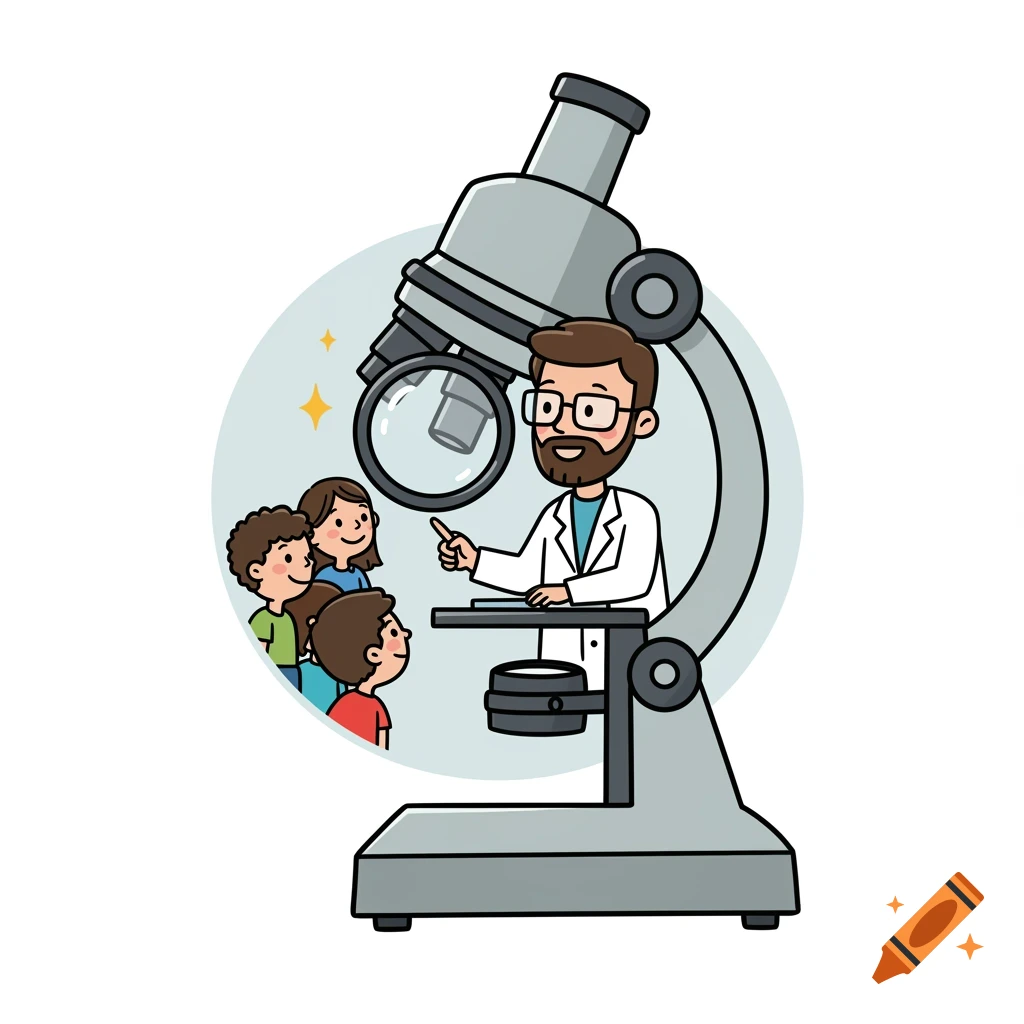 Clip art illustration of a science teacher showing children a ...