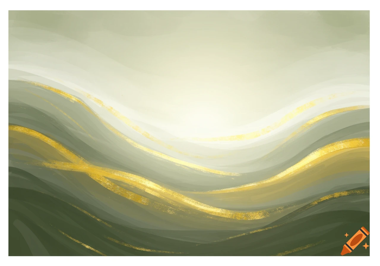 Abstract painting of wavy lines in shades of sage green, yellow, and ...