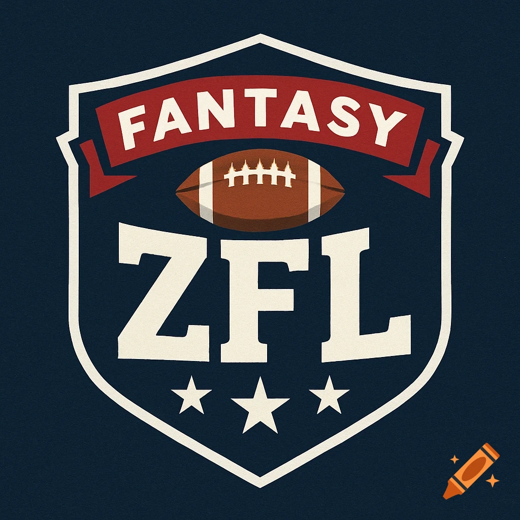 Shield logo for a fantasy football league with text 'FANTASY ZFL', a ...