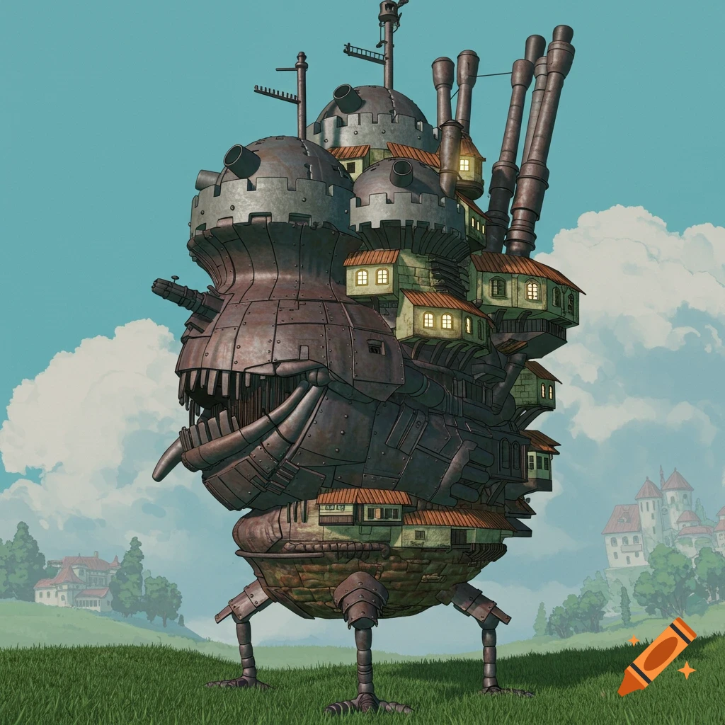 A walking mechanical castle inspired by Howl's Moving Castle stands in ...