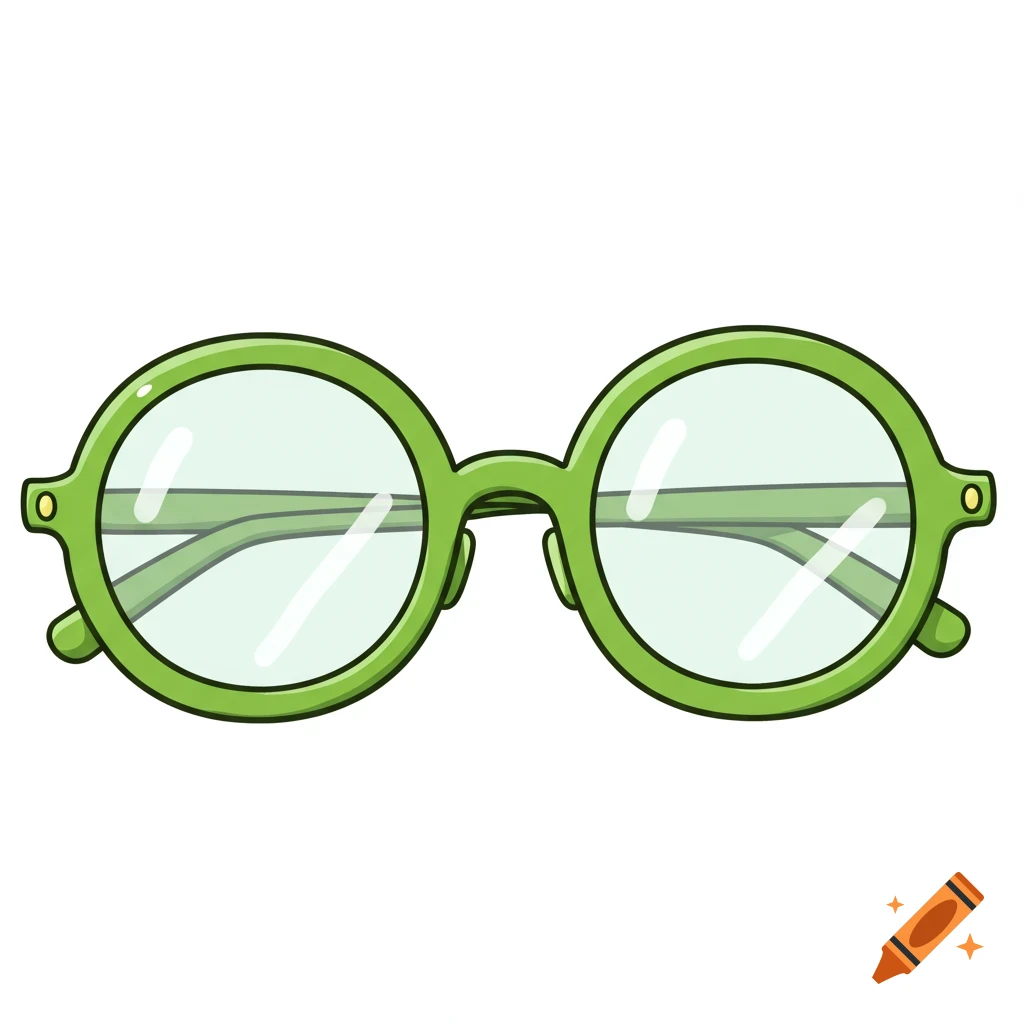 A cartoon illustration of round, green-rimmed glasses. on Craiyon