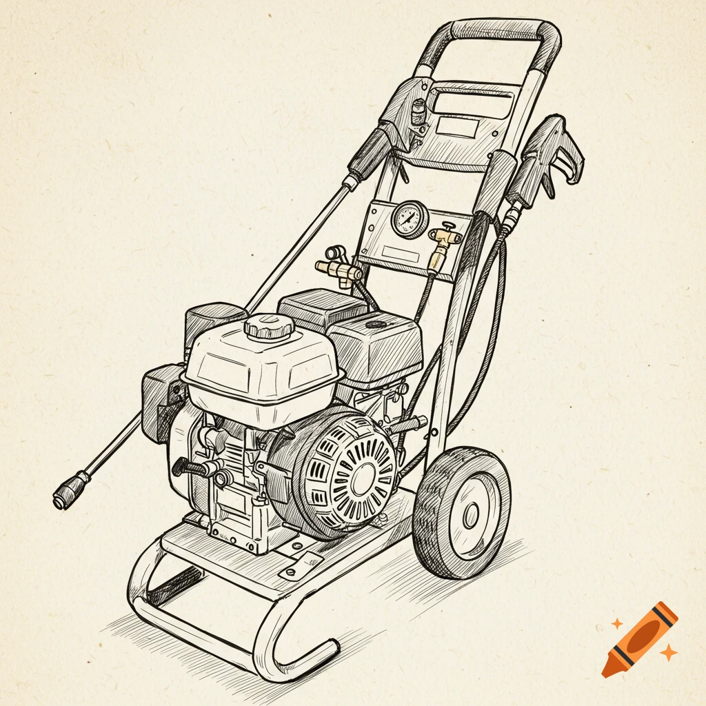 A sketch drawing of a power washer. on Craiyon