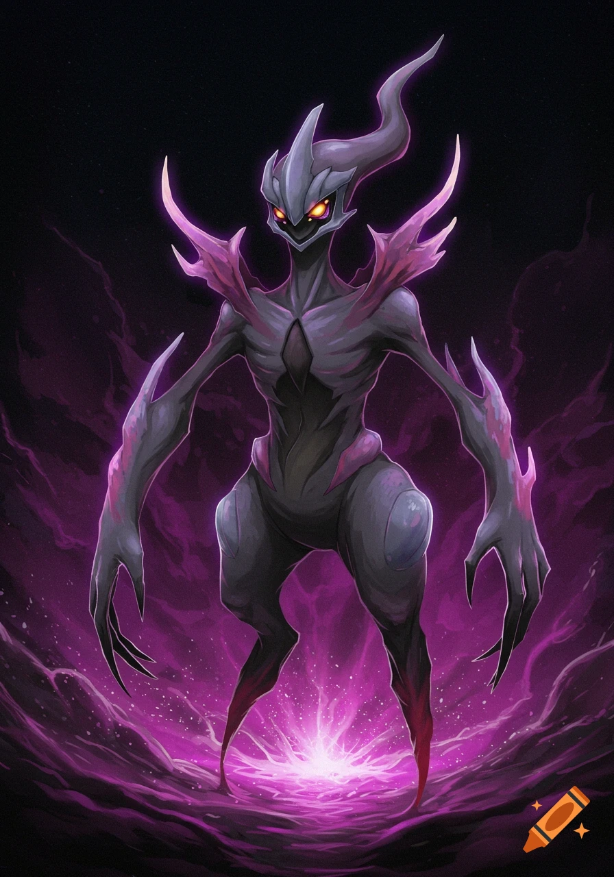 A dark, monstrous creature with horns and sharp claws emerging from a ...