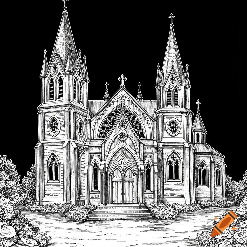 Gothic Cathedral Line Drawing
