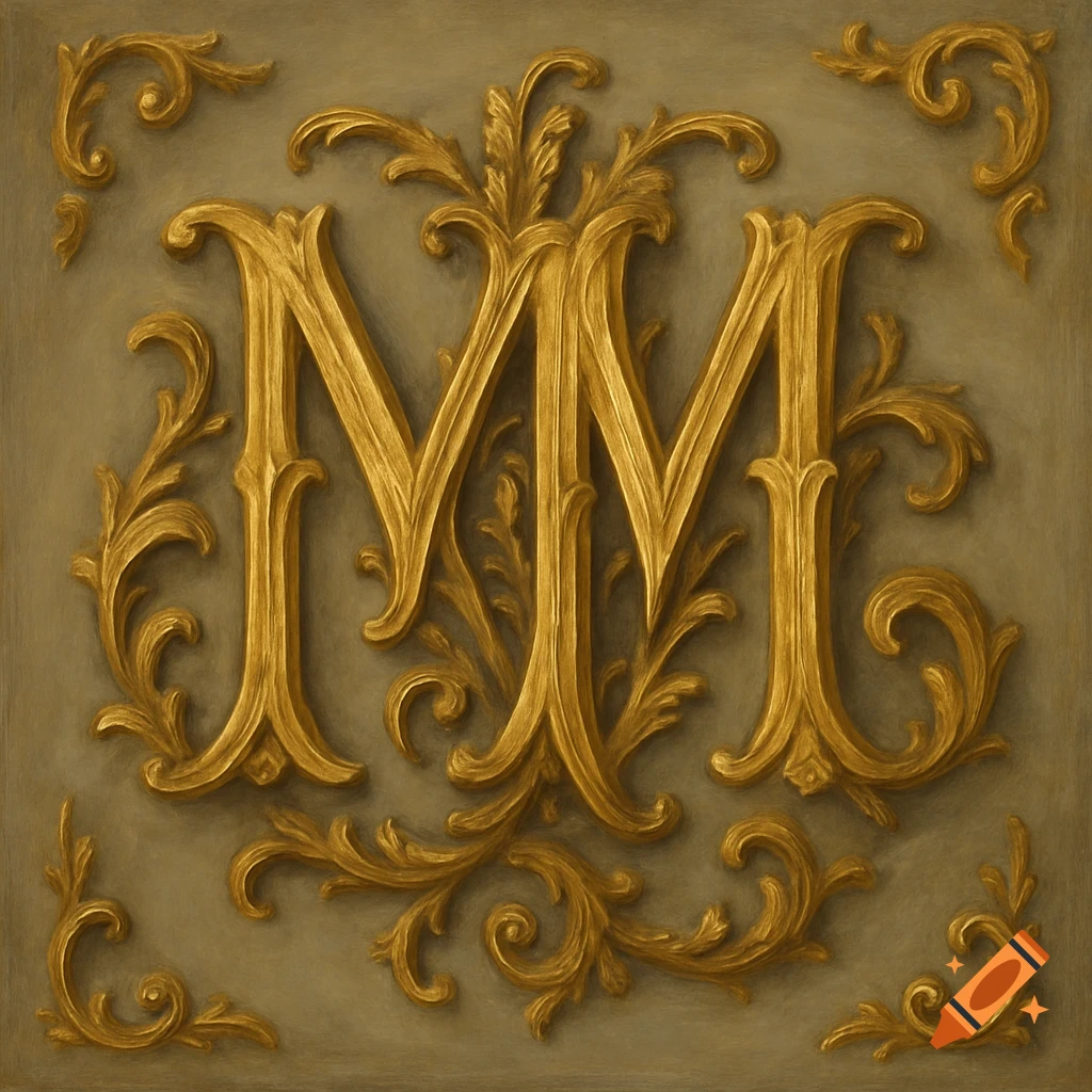 Golden victorian monogram with intertwining MM initials and ornate ...