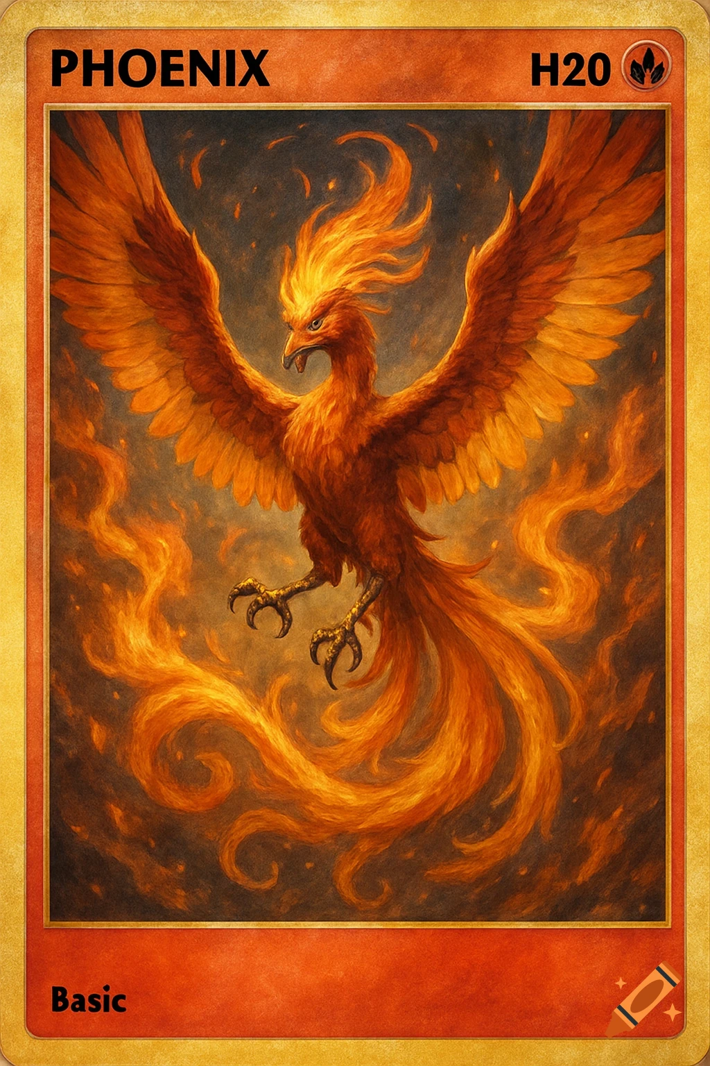 Full art trading card of a fiery phoenix with wings spread, framed in ...
