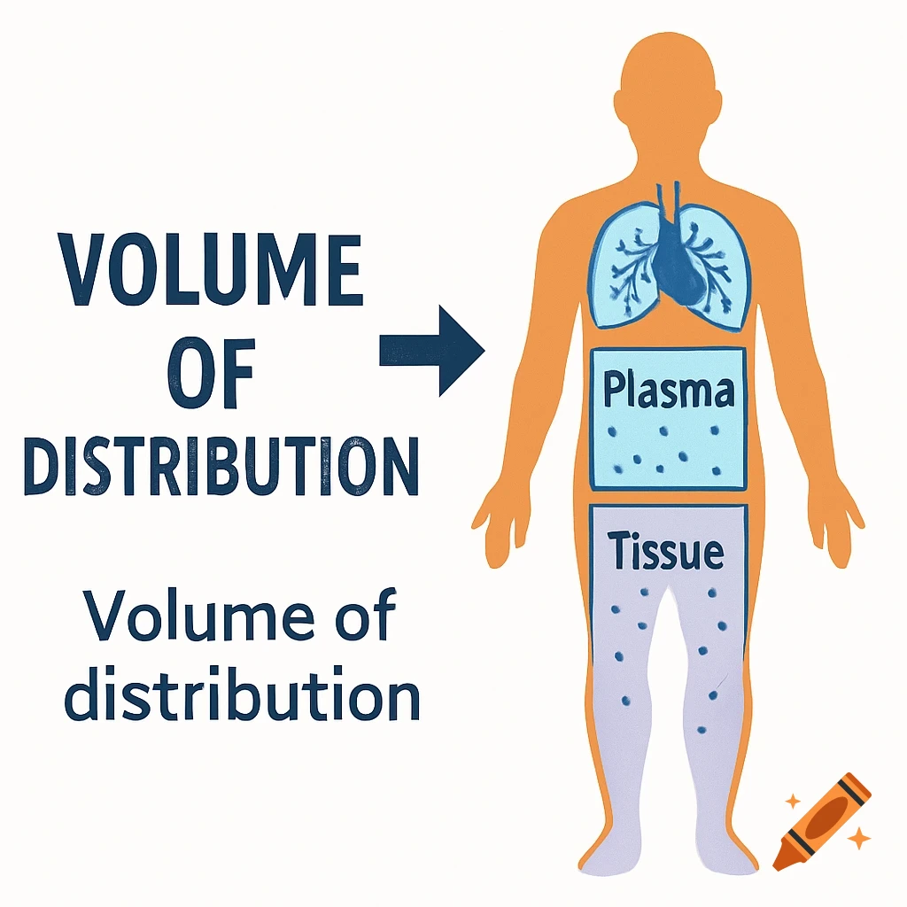 Diagram showing volume of distribution in a human body, with sections ...