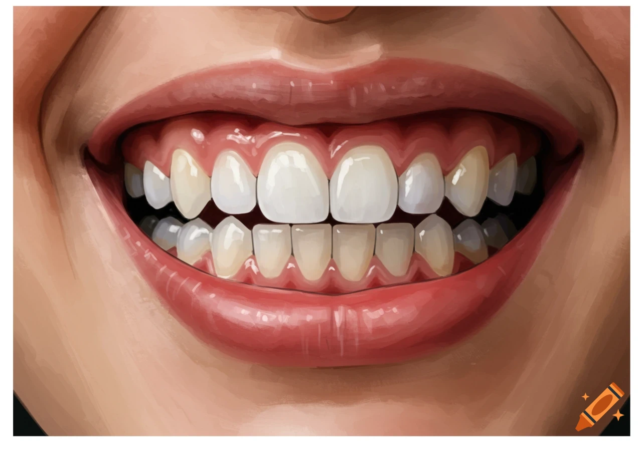 Close-up hyperrealistic illustration of a person's mouth showing a grin ...