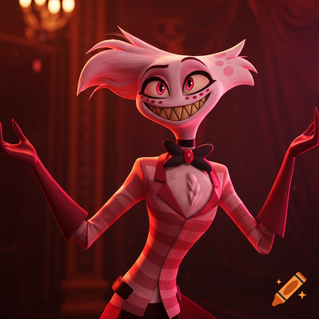 Angel Dust from Hazbin Hotel, an animated spider demon in a striped ...