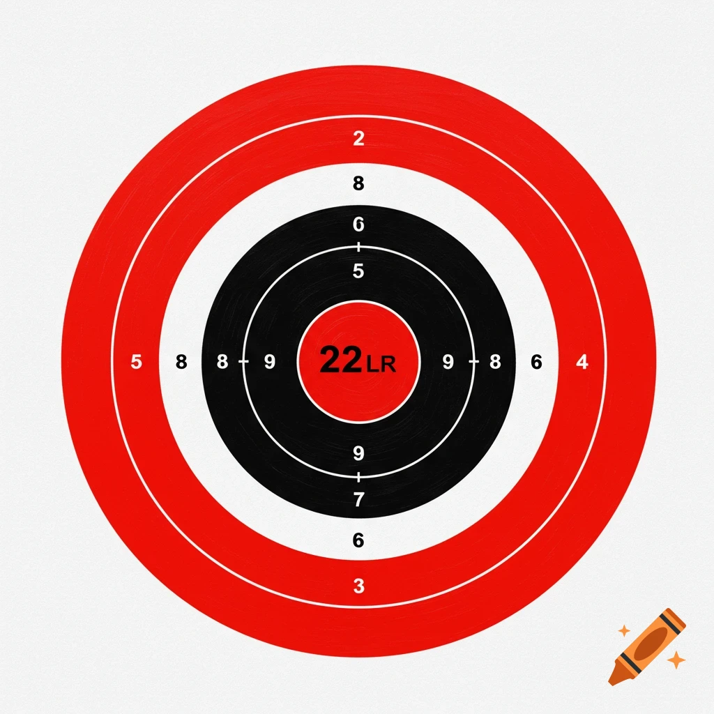 Red and black shooting target with numbered rings and '22LR' in the ...