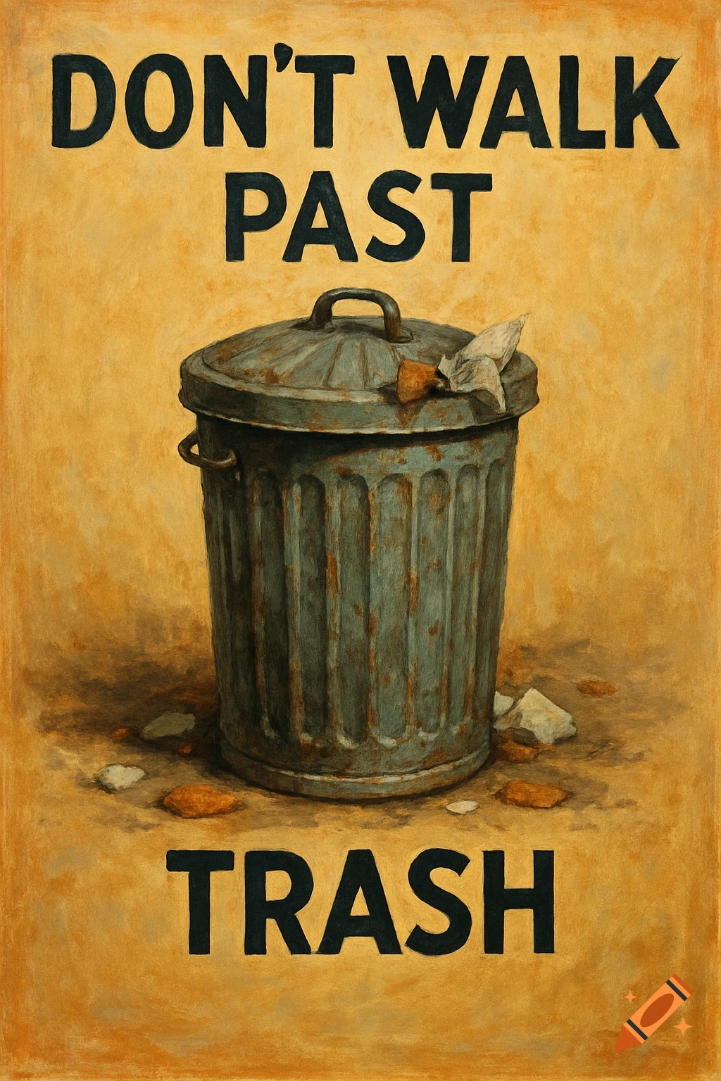 Illustration of a trash can with the words DON'T WALK PAST TRASH in a ...