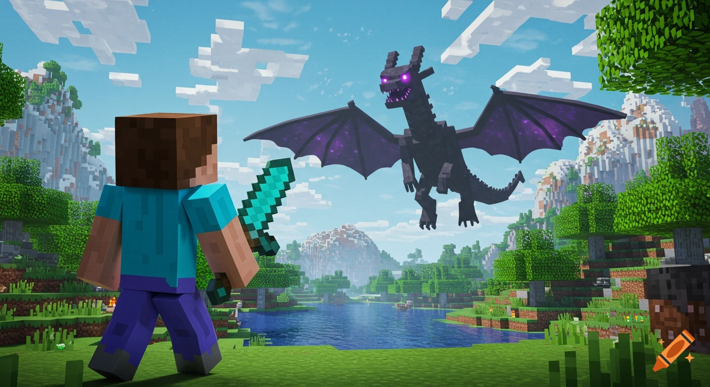 Minecraft Ender Dragon And Steve Wallpaper
