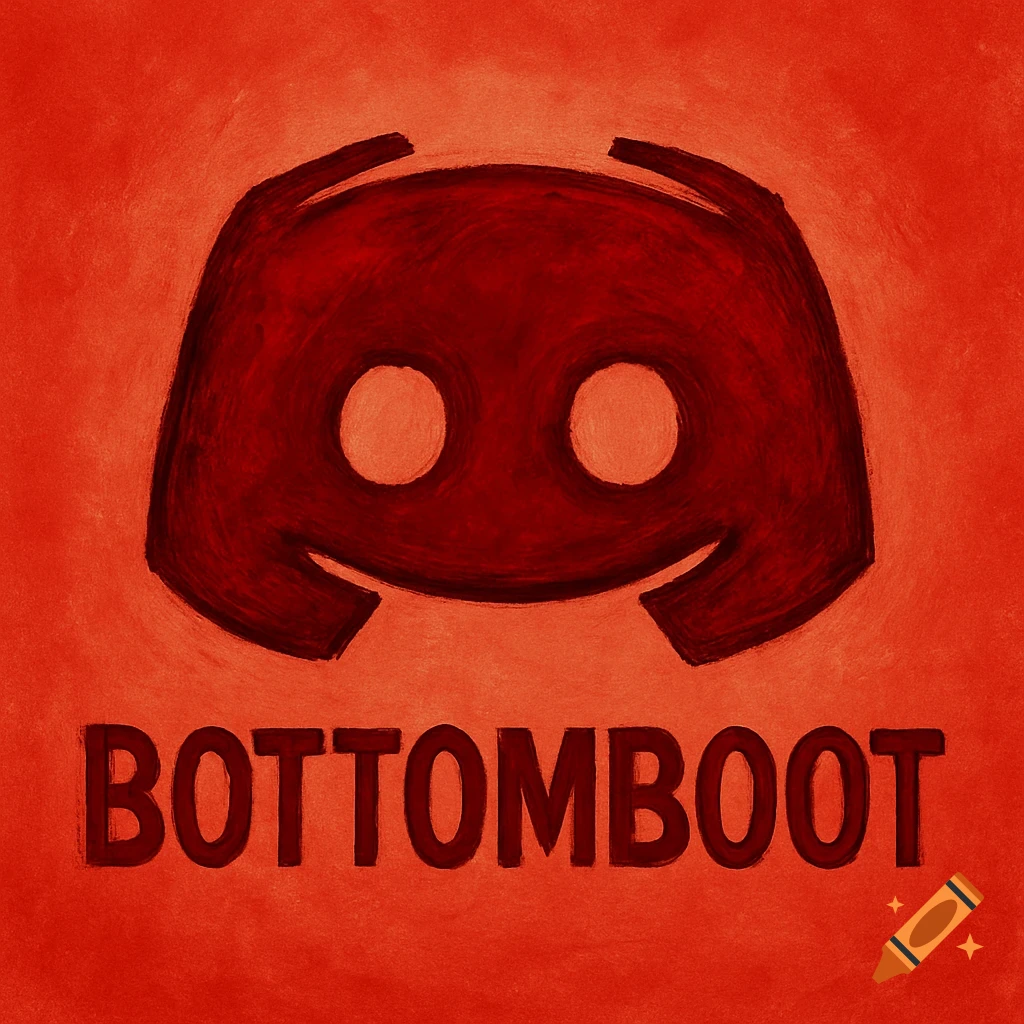 Red textured Discord logo above the text BOTTOMBOOT on Craiyon