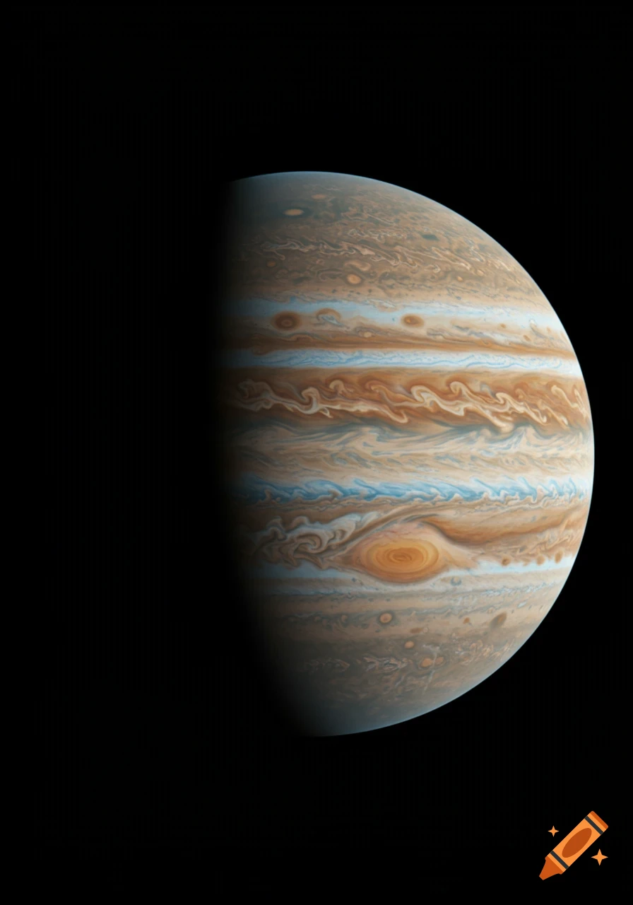 A close-up view of the planet Jupiter, showing its cloud bands and the ...