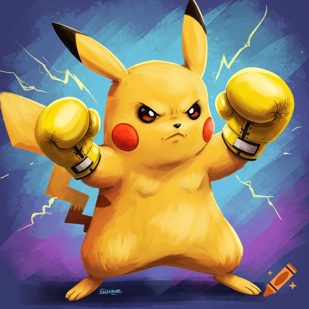 Illustration of a tough-looking Pikachu wearing boxing gloves, ready to ...