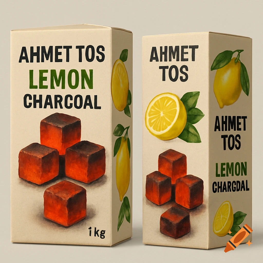 Two boxes of lemon charcoal packaging in a watercolor style with lemons ...