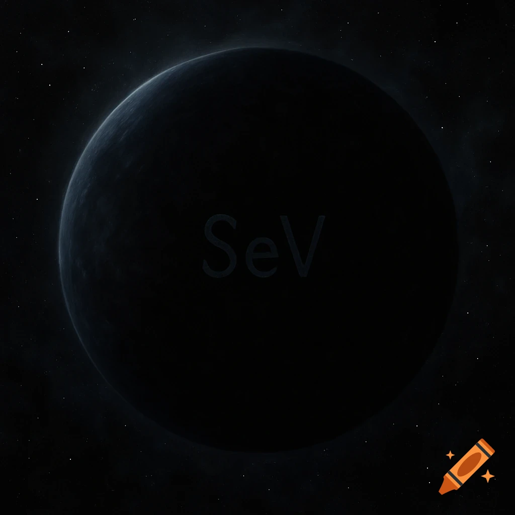 Dark exoplanet in space with the letters SeV on it on Craiyon