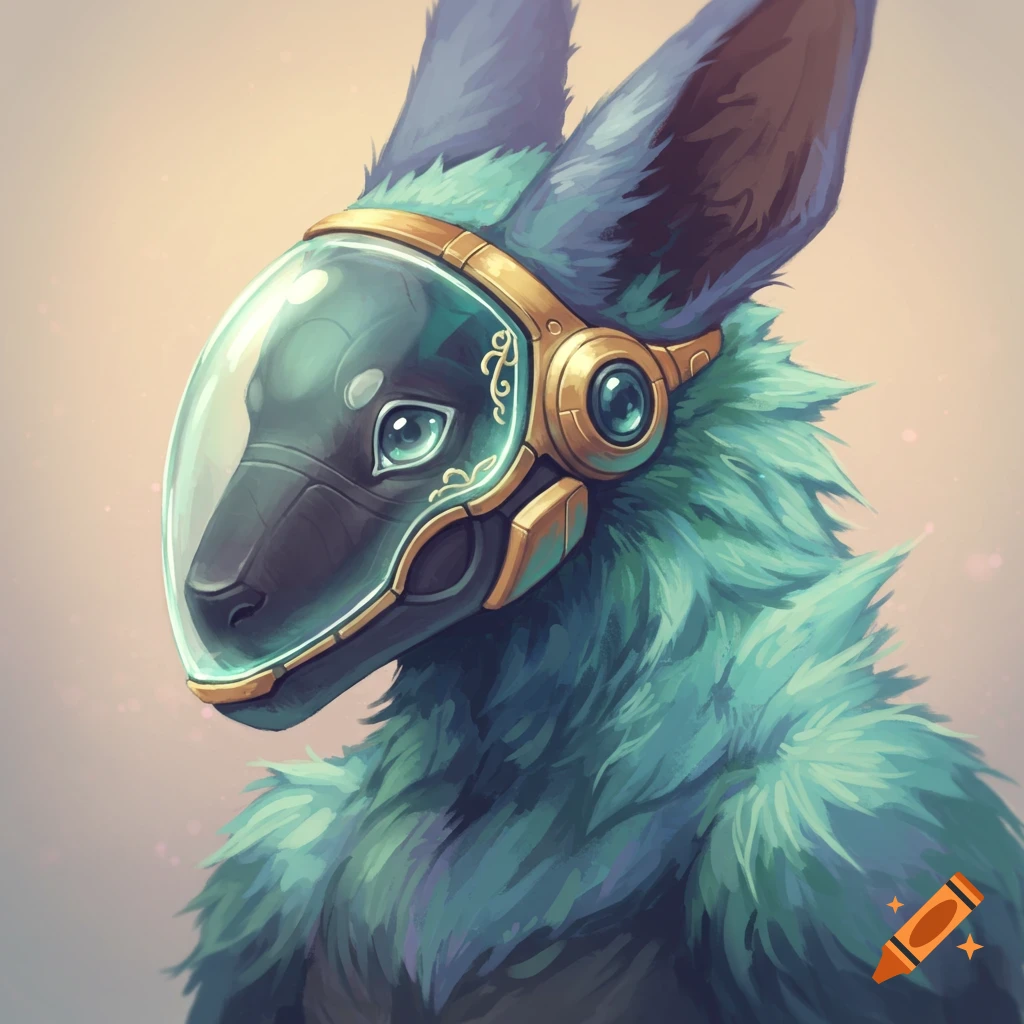 Digital art portrait of a furry creature wearing a sci-fi helmet with a ...