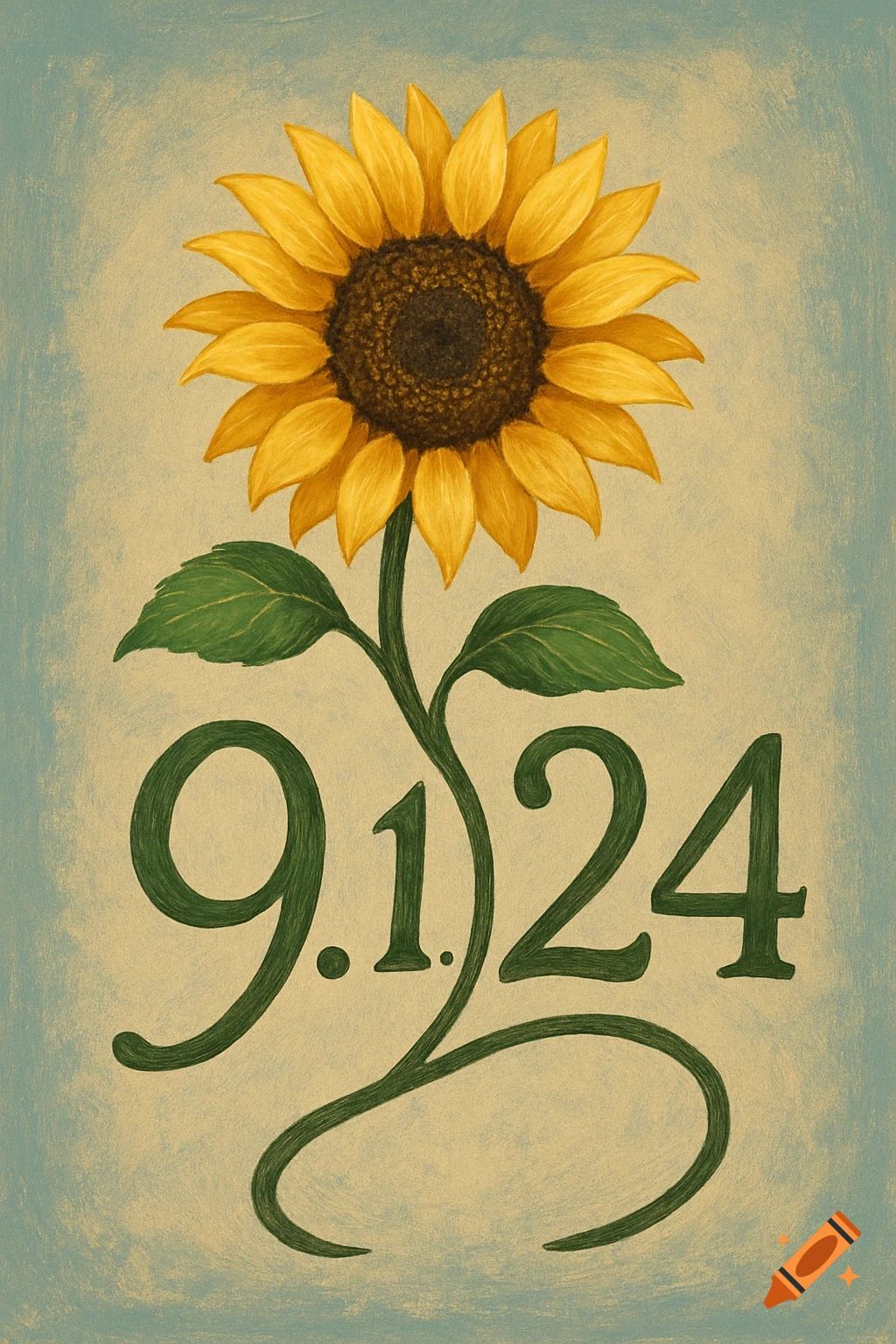 An illustration of a sunflower with its stem forming the numbers 9.1.24 ...