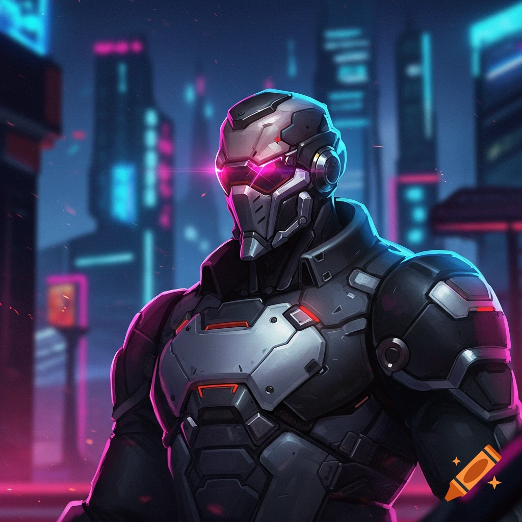 Stylized portrait of a futuristic cybernetic character with glowing ...