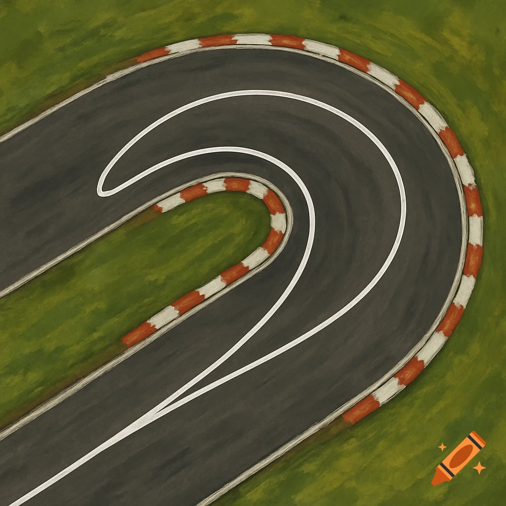 Bird's eye view illustration of a race track hairpin corner showing the ...