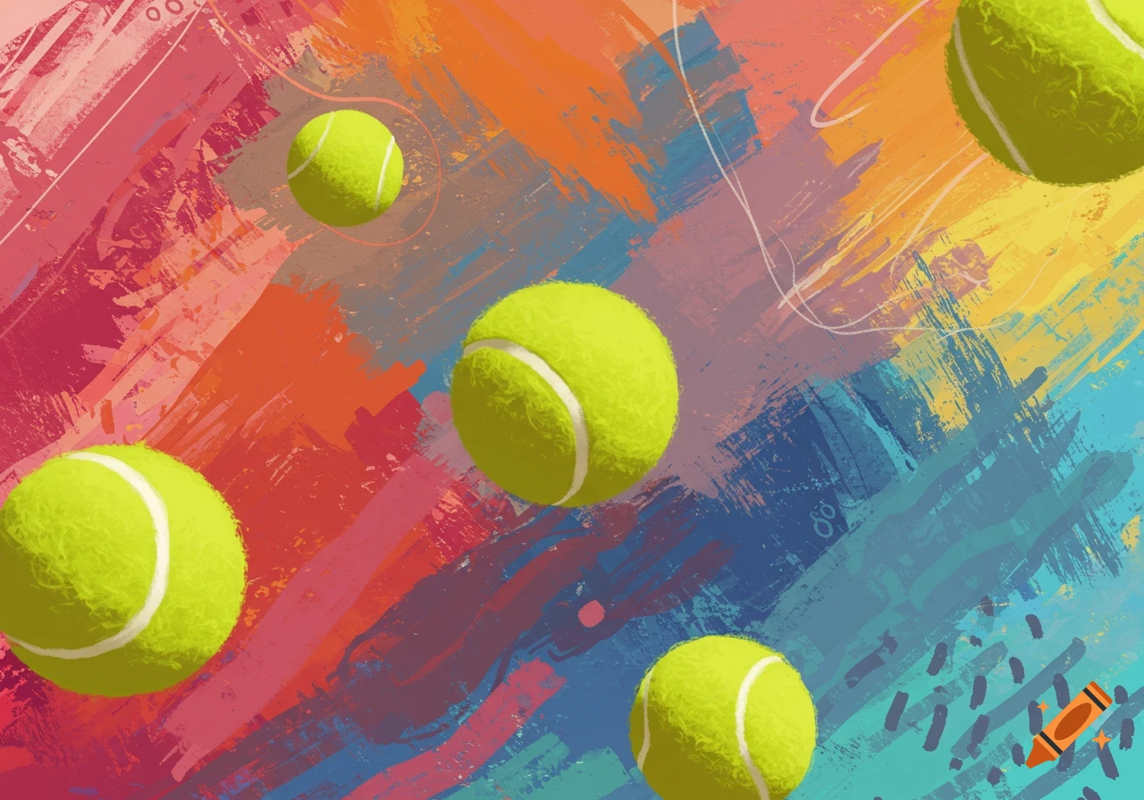 Tennis balls floating against a vibrant abstract art background with ...