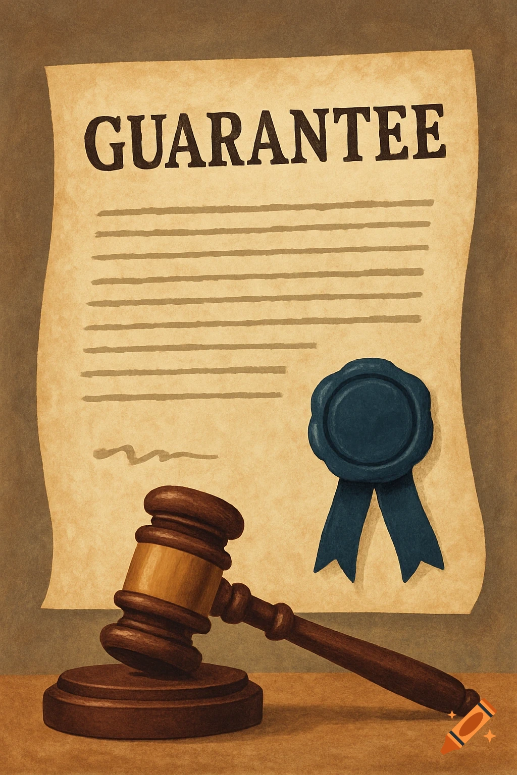 An illustration of a legal document with "GUARANTEE" written on it, a ...